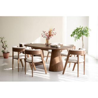 BOBOCHIC Table à manger extensible rectangulaire arrondie 200 à 300 cm MAZARGUES placage chêne massif Marron foncé