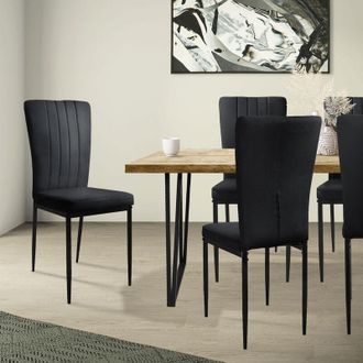 ML Design Lot de 4 Chaises de Salle à Manger, Noir, en Velours Respirant et Doux, Fauteuil Design Moderne, Dossier Ergonomique, Assise Rembourrée avec Pieds en