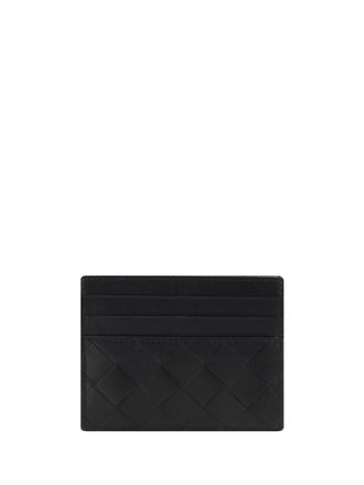 Bottega Veneta Mens Card Holder With Iconic Intrecciato Black-Silver Calf Leather Bos Taurus Umbrellas Accessory