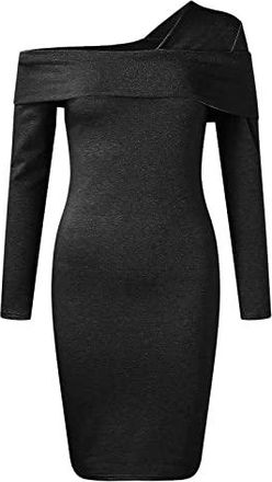 Generic Robes amincissantes 2026 pour femmes, robe dautomne et dhiver, couleur unie, robe mince &agrave; col en V, gris fonc&eacute;, M