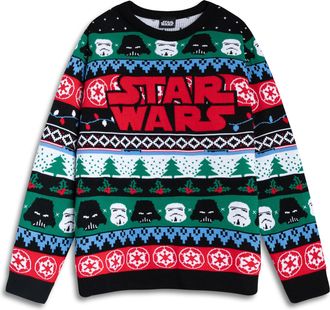 Star Wars Stormtroopers Darth Vader Mehrfarbiger Weihnachtspullover mit Logo | Lang&auml;rmliger Rundhalsausschnitt f&uuml;r Weihnachtsfeiern | Festliche Herrenbekleidung