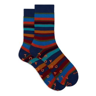 Gallo Gallo, Homme, Sous-vêtements, Multicolore, Taille: M Chaussettes courtes antidérapantes en coton bleu pour hommes à rayures multicolores