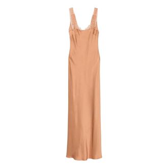 Forte_Forte Maxikleid mit Spitzensaum aus Envers-Satin - - Dresses - Damen - Braun - S