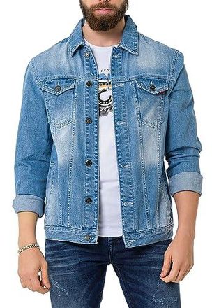 Cipo & Baxx Veste en jean pour homme en coton avec poches CJ289, bleu clair, M