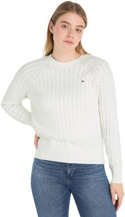 Tommy Hilfiger Damen Pullover Co Cable Crew Neck Sweater Strickpullover, Weiß (Ecru), XL
