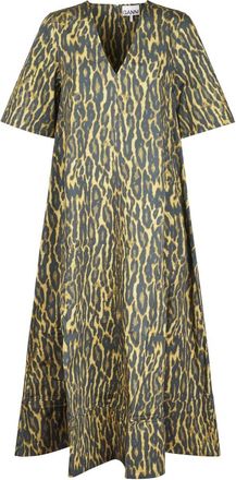 Ganni Femme, Robes, Multicolore, Taille: 40 FR Robe longue trap&egrave;ze imprim&eacute;e en coton stretch