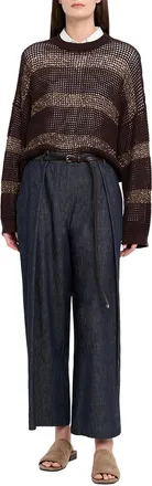 Brunello Cucinelli Sequin-Striped Open-Knit Sweater - Brown