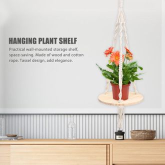 BESPORTBLE Makramee H&auml;ngeregal Klein aus Naturholz mit Baumwollseil und Quasten Boho Wandregal f&uuml;r Wohnzimmer und Badezimmer