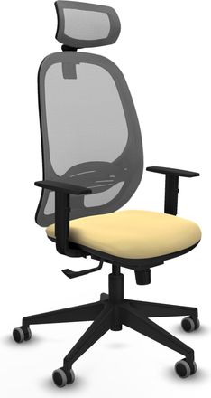 Piqueras y Crespo B&uuml;rostuhl aus Kunstleder mit 1D-Armlehnen, h&ouml;henverstellbare Lendenwirbelst&uuml;tze und Kopfteil, h&ouml;henverstellbar und neigbar, Grau/Cremefarben