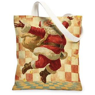 Generic Sacs fourre-tout vintage en toile avec motif P&egrave;re No&euml;l - L&eacute;gers et lavables - Pour les courses, lext&eacute;rieur, Rouge, 13x15 Inch