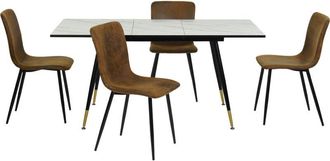 Urban Meuble Urban Meuble - Ensemble table extensible effet marbre blanc 120-160cm et 4 chaises style scandinave retro