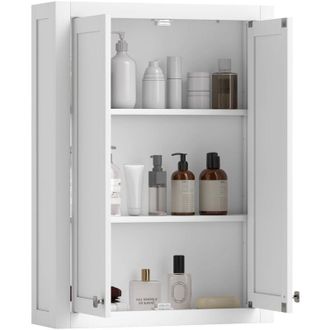 HOMCOM Armoire murale de salle de bain - HOMCOM - 3 niveaux - 2 portes, &eacute;tag&egrave;re r&eacute;glable - bois - 61 x 20 x 84 cm - blanc