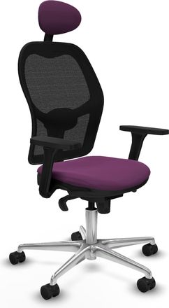 Piqueras y Crespo Einfacher Schreibtischstuhl mit 3D-Armlehnen, h&ouml;henverstellbarer Lendenwirbelst&uuml;tze und festem Kopfteil, ausgestattet mit 5 Positionen, Schwarz/Violet