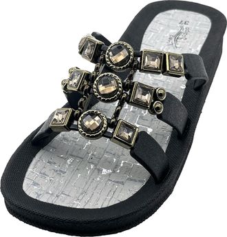 Linea Scarpa Damen Badeschuhe Thasos - Badepantolette f&uuml;r Frauen mit Glitzer Perlen Dekor - f&auml;llt klein aus (schwarz, EU Schuhgr&ouml;&szlig;ensystem, Erwachsene, Damen, Nume