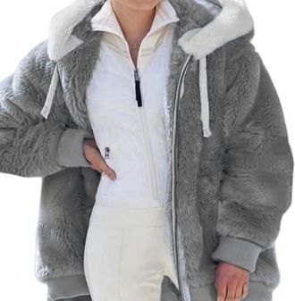 Generic Veste polaire sherpa pour femme - Manteaux dhiver pelucheux surdimensionnés à manches longues avec capuche - Taille S à 5XL, gris foncé, 5XL