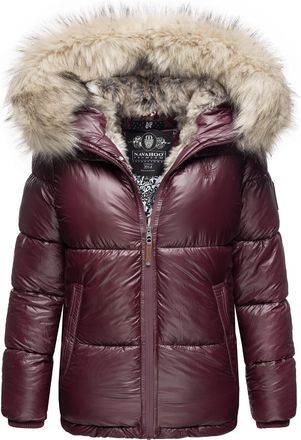 Navahoo Damen Winterjacke Steppjacke warm mit Kunstfellkapuze Tikunaa Weinrot Gr. XS