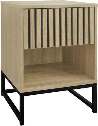 Sweeek Moderner Nachttisch mit geriffeltem Holzdekor 1 Schublade
