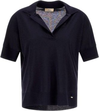 Herno Femme, Tops, Bleu, Taille: 34 FR Polo en jersey de coton-lyocell avec d&eacute;tails c&ocirc;tel&eacute;s