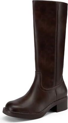 Dream Pairs Bottes Femme et Bottines Hautes Classiques au Style &Eacute;pur&eacute;, Bout Carr&eacute; avec Talon Bloc Bas Confortable, Polyvalentes et Adapt&eacute;es &agrave; Toutes les Saisons,S