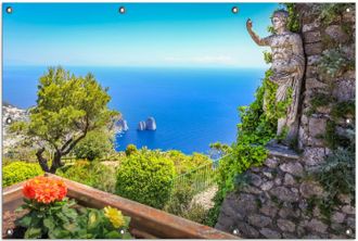 Wallario Outdoor-Poster f&uuml;r Garten oder Balkon Mediterraner Ausblick, Motivbanner Gr&ouml;&szlig;e: ca. 100 x 150 cm, Outdoor-Bild