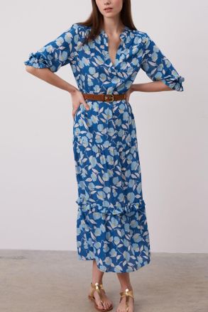 Gerard Darel Robe longue Pivoines - ANNEA - Bleu Glacier