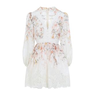 Zimmermann Femme, Robes, Blanc, Taille: 36 FR Robe &agrave; imprim&eacute; floral et dentelle avec col en V