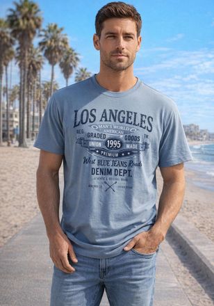 Man's World T-Shirt MANS WORLD, Herren, Gr. 4XL (68/70), blau (blaugrau), Single Jersey, Obermaterial: 100% Baumwolle, bedruckt, normal, Rundhals, Shirts T-Shirt,