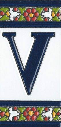 Generic Keramik-Fliesen mit Buchstaben und Rahmen in spanischem Blumendesign, Buchstabe V