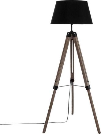 Atmosphera Atmosphera - Lampadaire Tr&eacute;pied en Bois et Abat-jour Noir h 145 cm