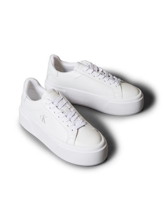 Calvin Klein Jeans Plateausneaker CALVIN KLEIN JEANS FLATFORM LACE UP LTH MG, Damen, Gr. 37, wei&szlig;, Leder, unifarben, Schuhe Plateausneaker, Schn&uuml;rschuh, Halbschuh, Freiz