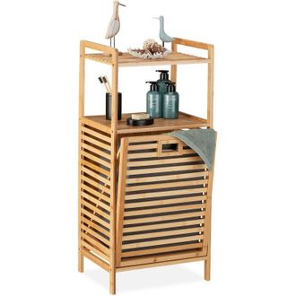 Relaxdays Relaxdays - Meuble à linge, bac pliable, 2 surfaces de rangement, bambou et tissu, hlp env. 96x44x33 cm, nature et gris