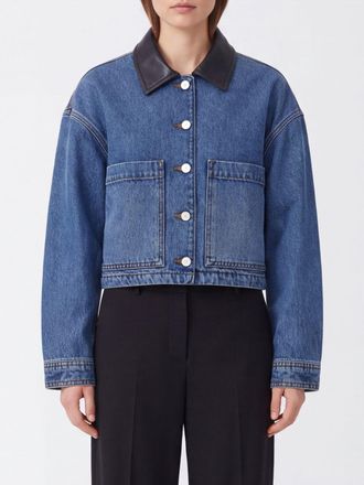 Anine Bing Jeansjacke mit Lederkragen und &uuml;berschnittenen Schultern