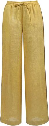 ottod'Ame Femme, Pantalons, Jaune, Taille: 38 FR Pantalon en lin avec bande contrast&eacute;e