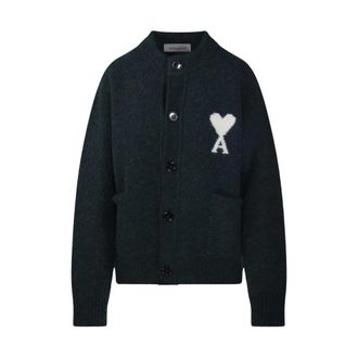 Ami Quota Rundhals-Strickjacke mit Ami de Coeur - - Knitwear - Damen - Gr&uuml;n - L