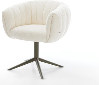 DELIFE Drehstuhl Jada-Flex Boucl&eacute; Wei&szlig; Fu&szlig;kreuz Effektfinish Titan 360&deg; drehbar Wippfunktion Taschenfederkern, Esszimmerst&uuml;hle
