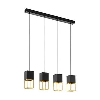 Eglo Pendelleuchte Montebaldo, 4 flammige H&auml;ngelampe Vintage, Industrial, Modern, H&auml;ngeleuchte aus Stahl in Schwarz, Gold, Esstischlampe, Wohnzimmerlampe h