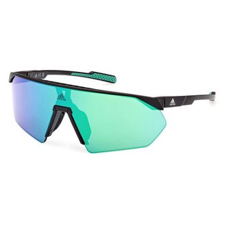 adidas Sport SP0076 Sonnenbrille Damen, Sportliche und Leichte Sonnenbrille, Maskenf&ouml;rmige Linse, Verspiegelte Gr&uuml;ne Gl&auml;ser, Mattes Schwarz
