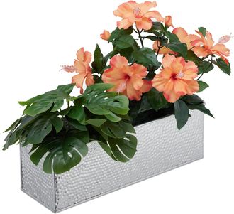 Relaxdays Blumenkasten für innen, Blumentöpfe & Kräuter, rechteckig, Metall, HBT: 13,5x40x12,5 cm, Blumenkiste, Silber