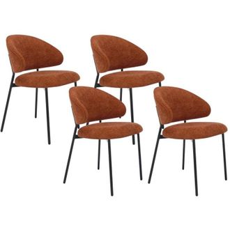 Vente-Unique Lot de 4 chaises en tissu textur&eacute; et m&eacute;tal noir - Terracotta - VOSINIA