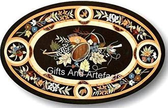 Generic Dessus de table de salle à manger Pietra Dura Art avec un look adorable, 76,2 x 121,9 cm, plateau de table de restaurant en marbre noir de Cottage Art