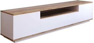 Dmora Meuble TV Sinope, Buffet de Salon, Armoire Basse pour TV, Base Murale de Rangement, 180x45h45 cm, Ch&ecirc;ne et Blanc
