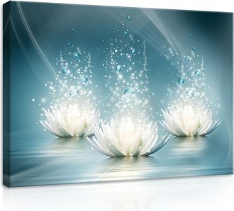 ForWall Leinwand Bilder - Blumen Abstrakt Blau Lilie - 50x70 cm Leinwandbilder - Bild auf leinwand - Wandbild XXL groß Wandbilder für Wohnzimmer Schlafzimmer 