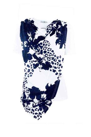 Passioni T-Shirt mit drapiertem Frontpanel mit Blumen- und Leopardenmuster-Mix