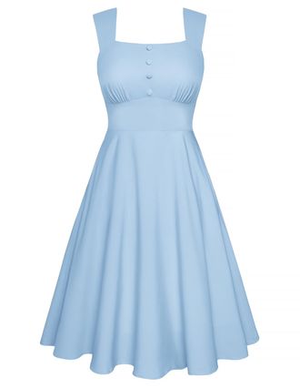 Belle Poque Damen Kleid Quadratischer Ausschnitt &auml;rmellose A-Linie Midi Partykleid Sommer l&auml;ssig flie&szlig;end Swing Sonnenkleid