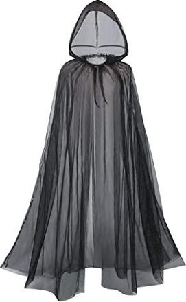 Generic Costume dHalloween pour femme - Cape &agrave; capuche longue en velours pour No&euml;l, Halloween, robes de sorci&egrave;re gothique pour femme (noir, taille unique)