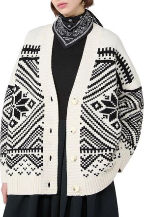 Max Mara Intarsia Virgin Wool Cardigan - White