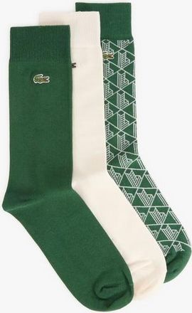 Lacoste Lot de trois paires de chaussettes mi-hautes en coton m&eacute;lang&eacute;