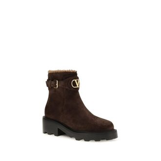 Valentino Garavani Calf Leather with Lug Sole Ankle Boot - Brown