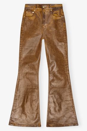 Ganni Jean flare &agrave; finition foil marron Coton biologique - Taille 29 - Pour Femme