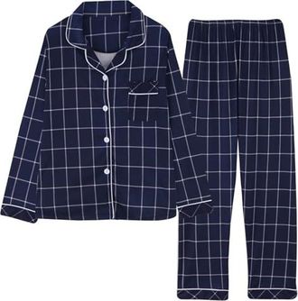 Generic Pyjama en satin pour femme - Classique - R&eacute;tro - Deux pi&egrave;ces - Tenue dint&eacute;rieur - Hiver confortable - Avec boutonni&egrave;re - Pantalon long - Ensemble de v